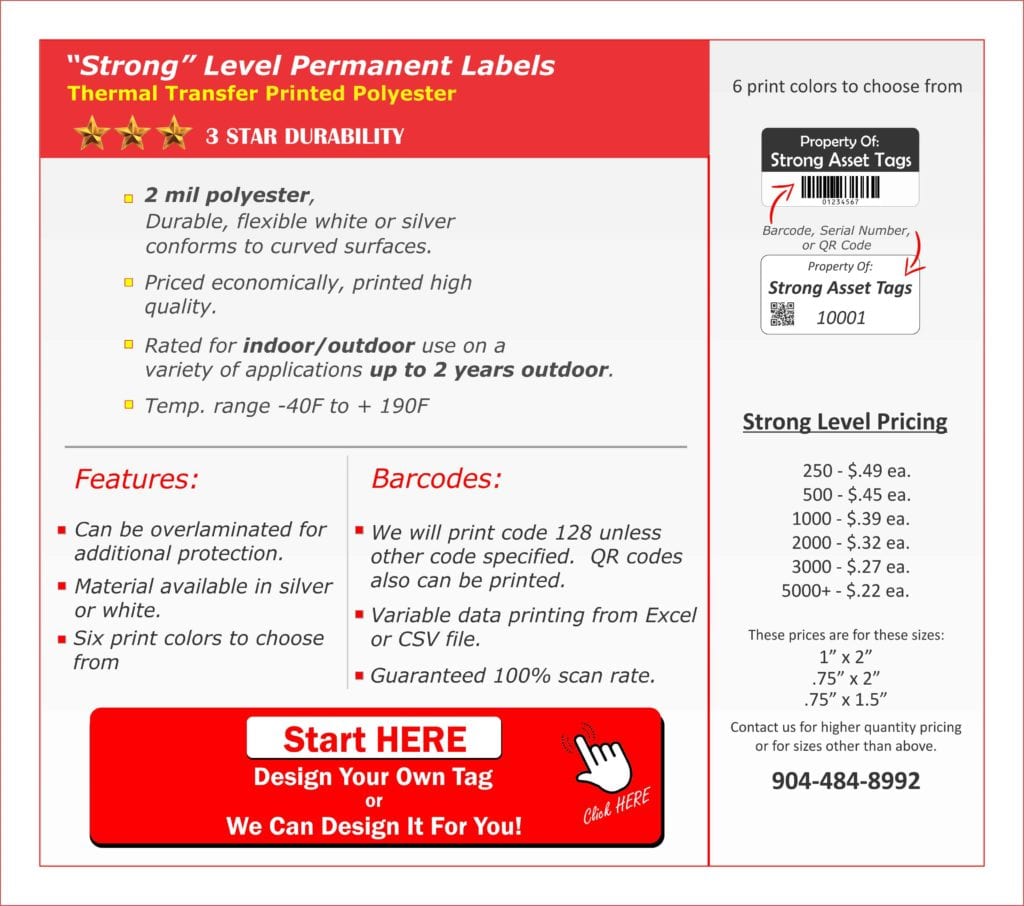 PERMANENT LABELS FOR EQUIPMENT STRONG LEVEL | Strong Asset Tags